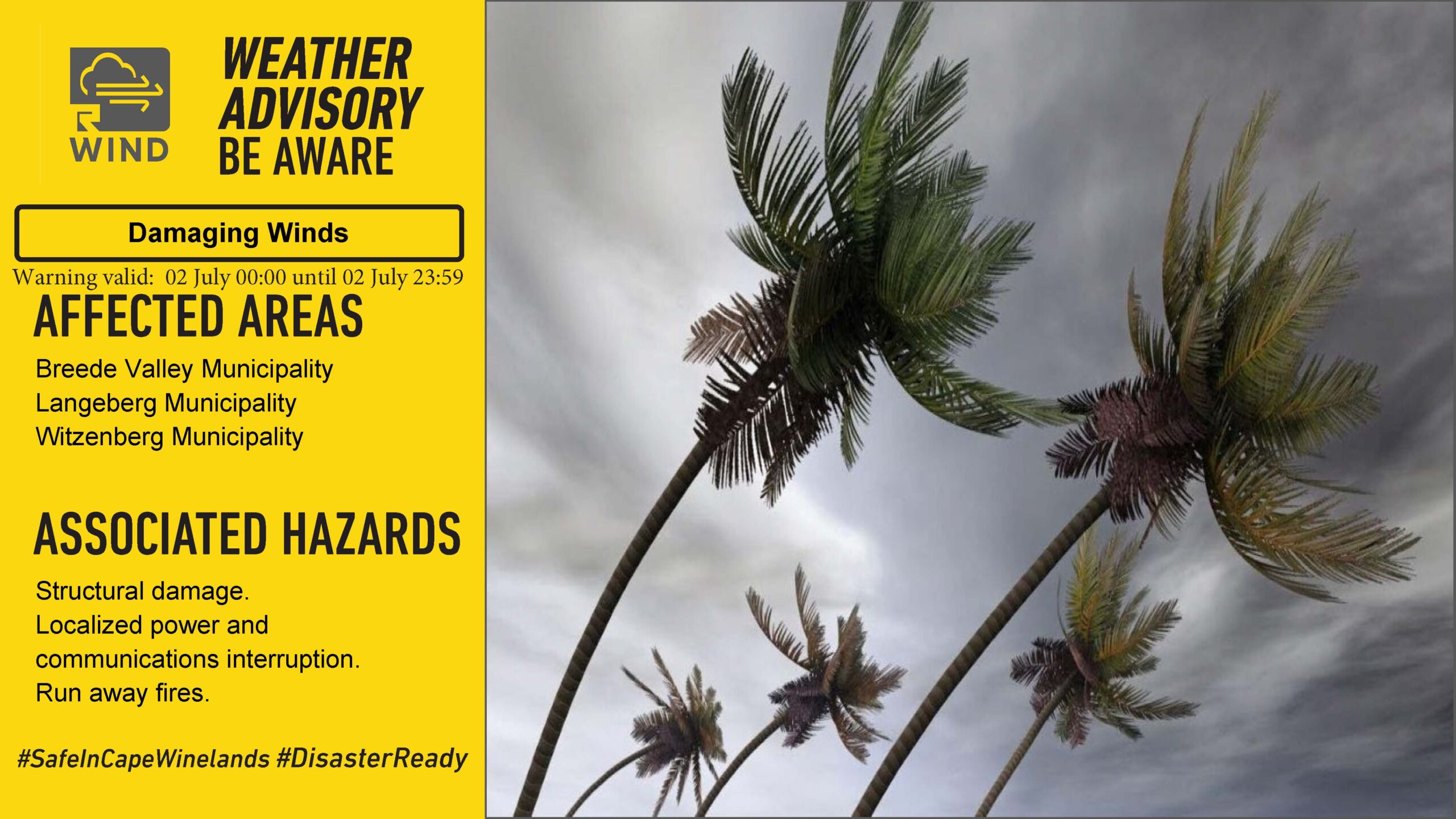 Yellow Level 2 Warning – Damaging Winds 2 July 2022 – Cape Winelands ...